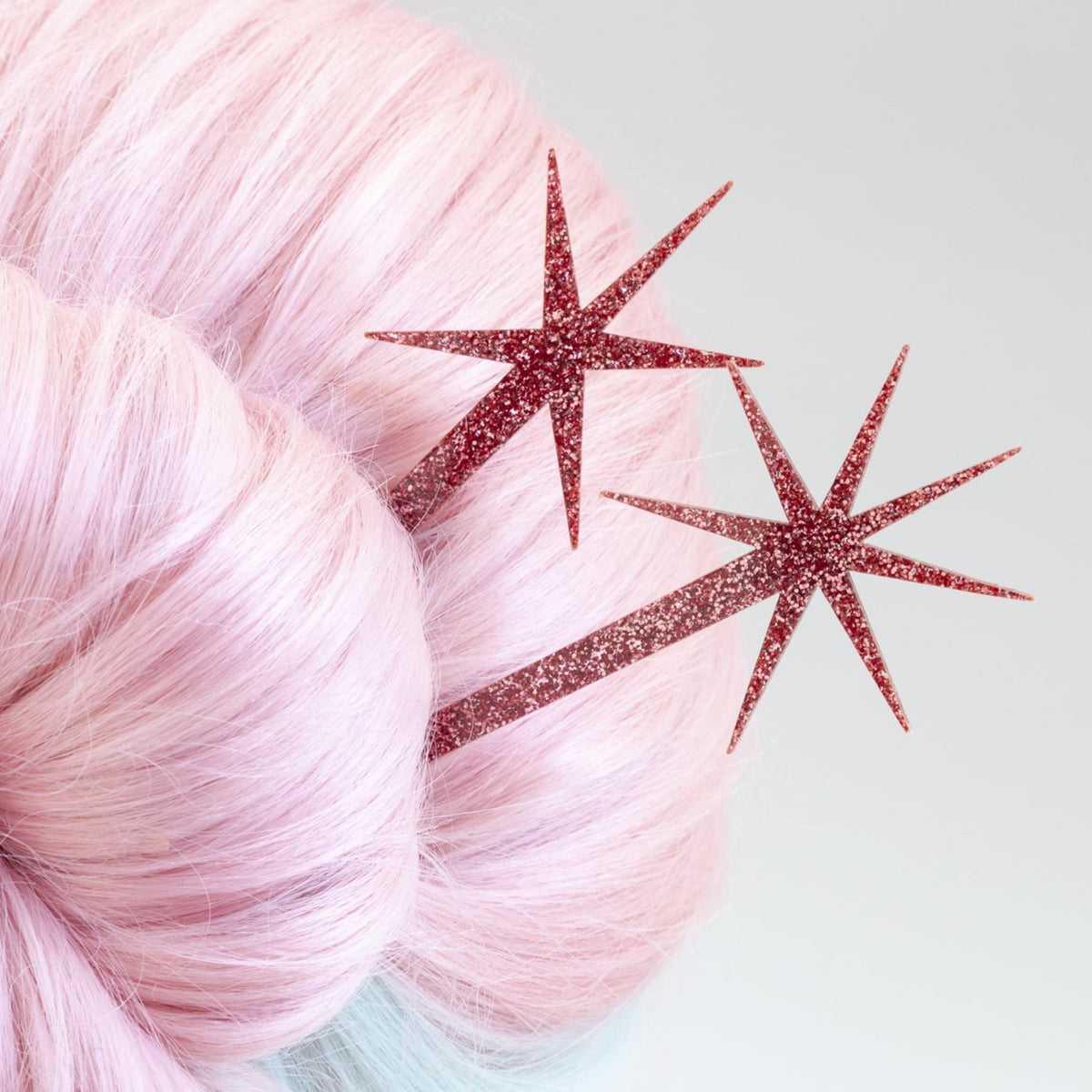Pink Glitter Starburst Cocktail Swizzles Hairsticks from Fox & Doll